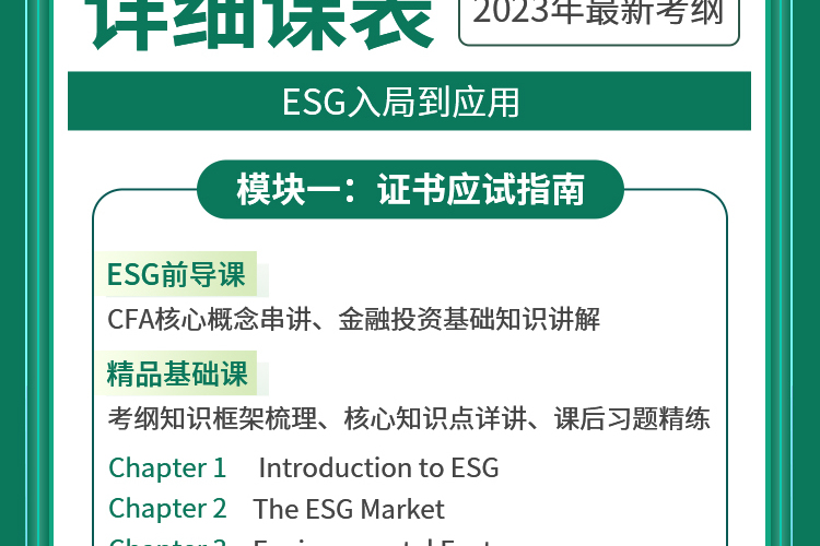 ESG （CFA institute）畅享考证班-品职商城-品职教育 专注CFA ESG FRM CPA 考研等财经培训课程